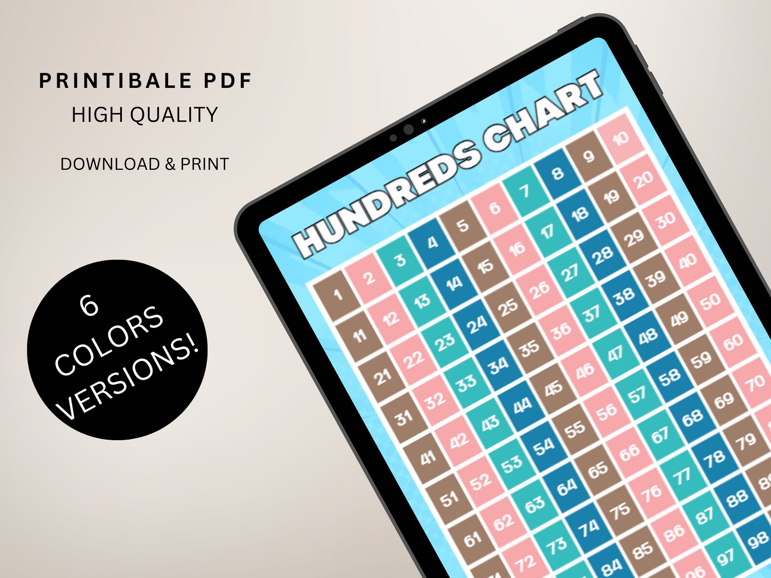 Colorful Number Charts 1-100 Bundle Printable Math Activity for ...