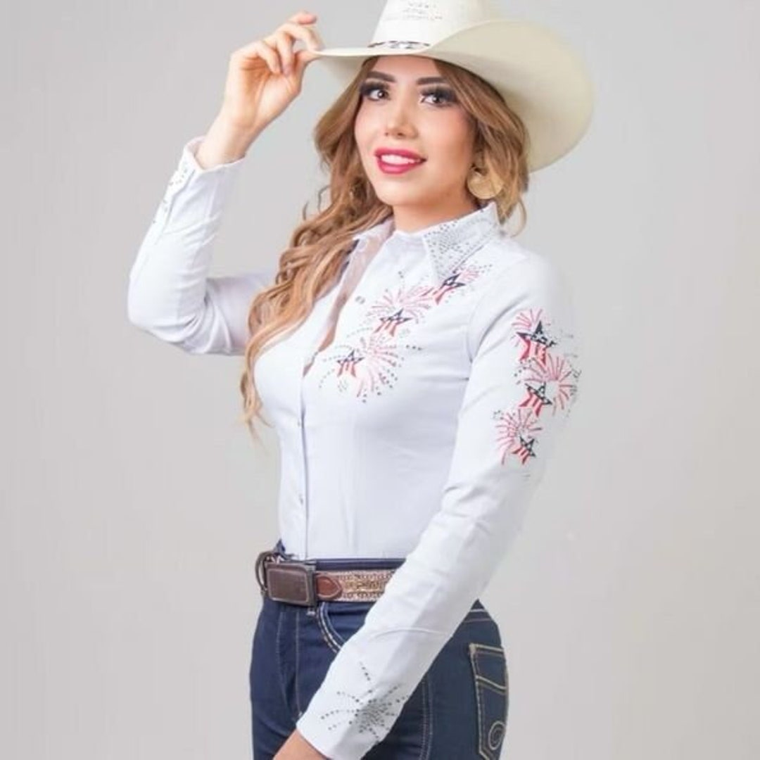 Women Mexican Western Shirt Button up Star Embroidered Outfit for ...