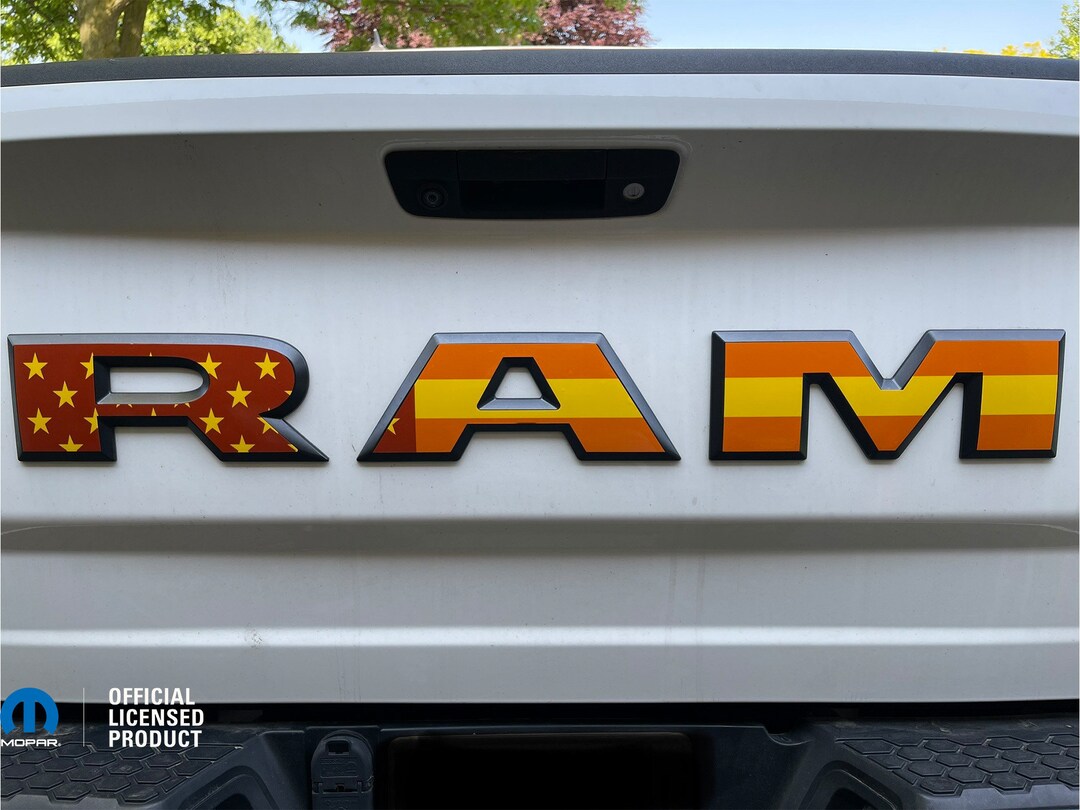 RAM TRX 2019-2023 Tailgate Rear Emblem Overlay USA American Flag Brown ...