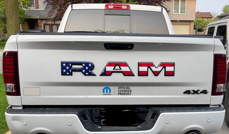 RAM Rebel 2019-2023 Tailgate Rear Emblem Overlay USA American Flag Red ...
