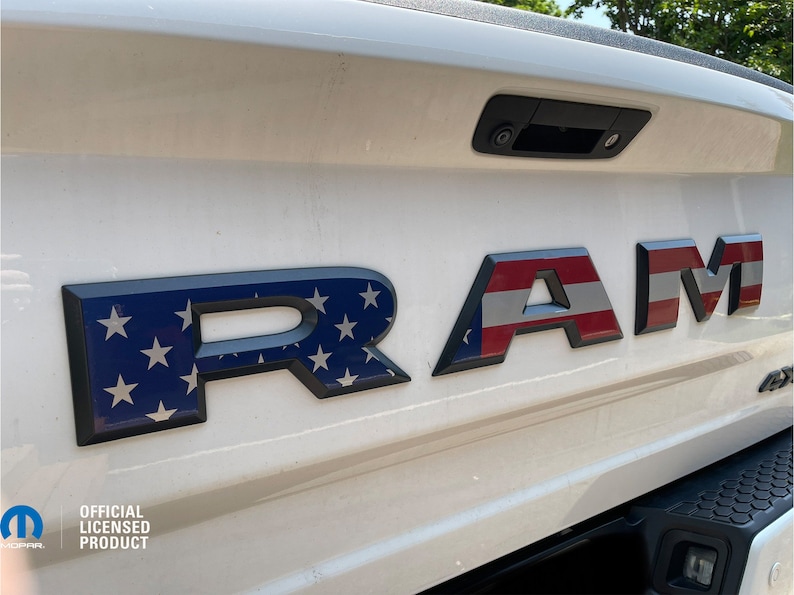 RAM Rebel 2019-2023 Tailgate Rear Emblem Overlay USA American Flag Red ...