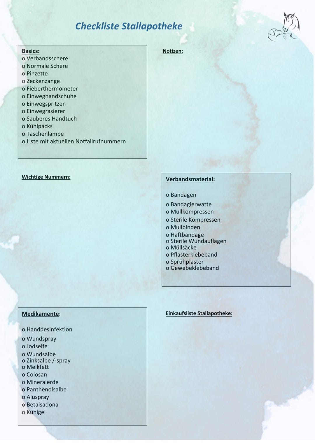 Stable Pharmacy Horse Checklist - Etsy