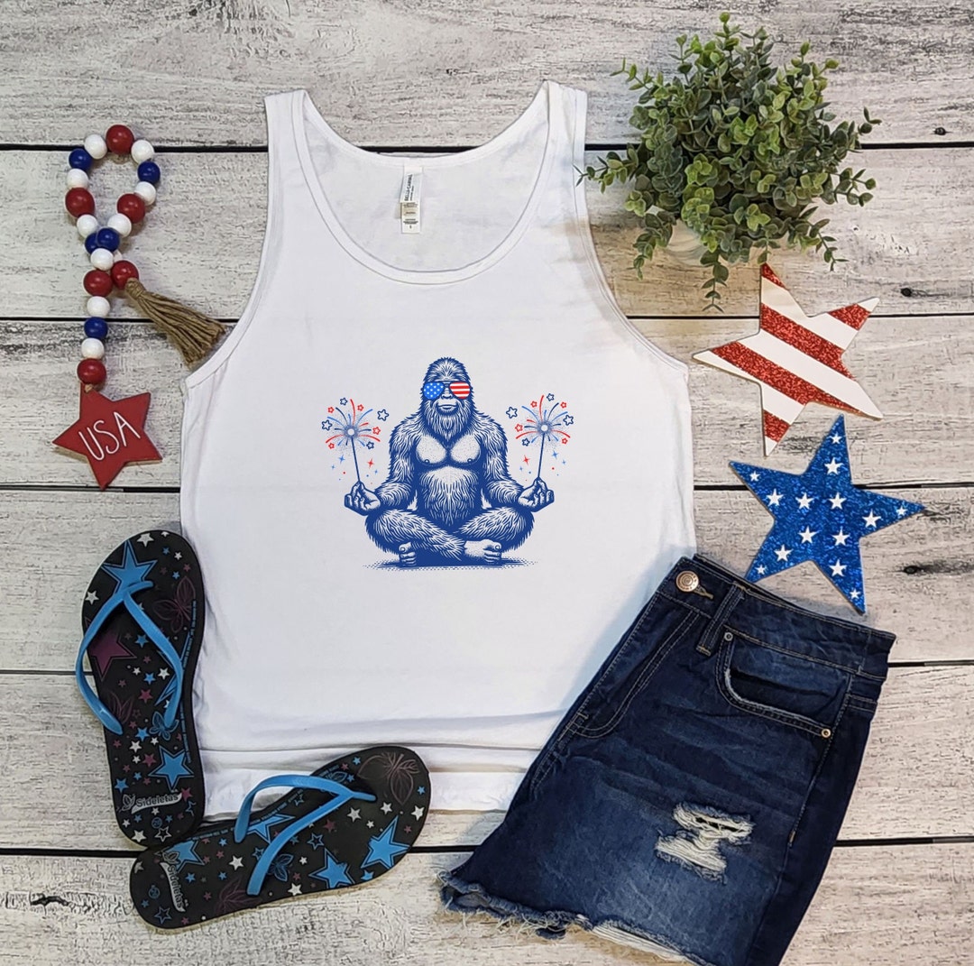 Bigfoot Meditating July 4th Unisex Jersey Tank Top Shirt Sasquatch ...