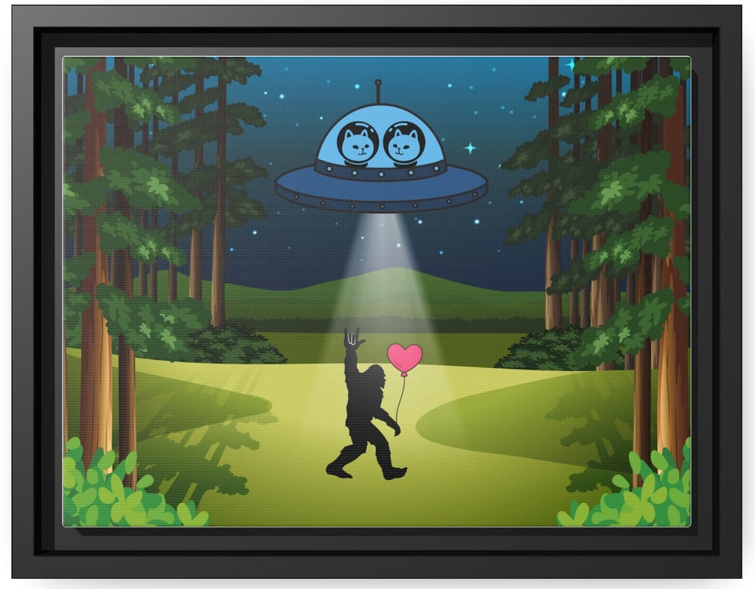 Alien Cats Abducting Sasquatch Wall Art Cryptid Wall Art Decor Metal Sasquatch Cryptidcore ...