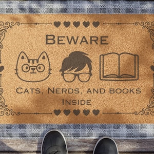 Cats Nerds and Books Doormat for Nerdy Girl Apartment Doormat Decor ...
