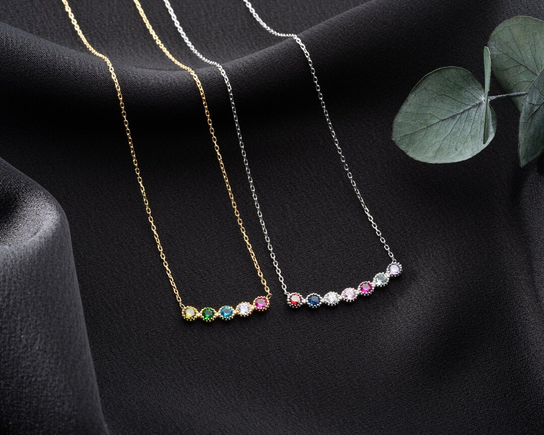 Custom Family Birthstone Necklace, Birthdate Necklace, Mothers Necklace ...