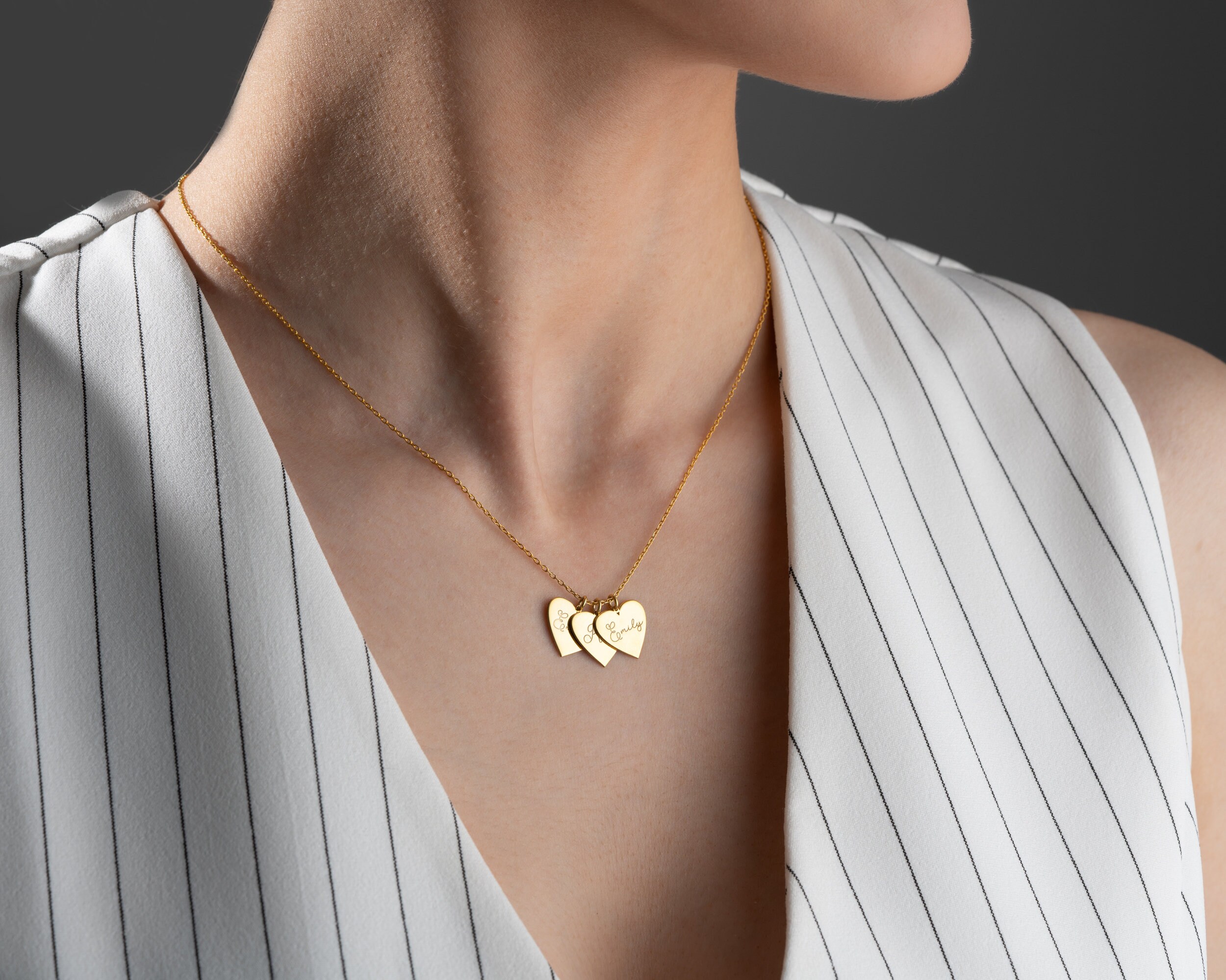 Heart Name Necklace, Multiple Name Heart Necklace, Engraved Name ...