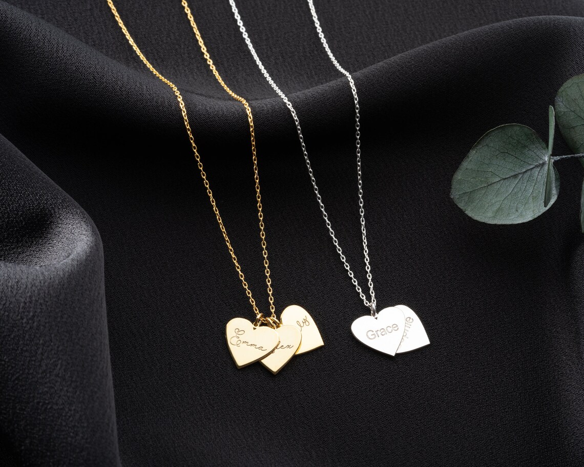Heart Name Necklace, Multiple Name Heart Necklace, Engraved Name ...