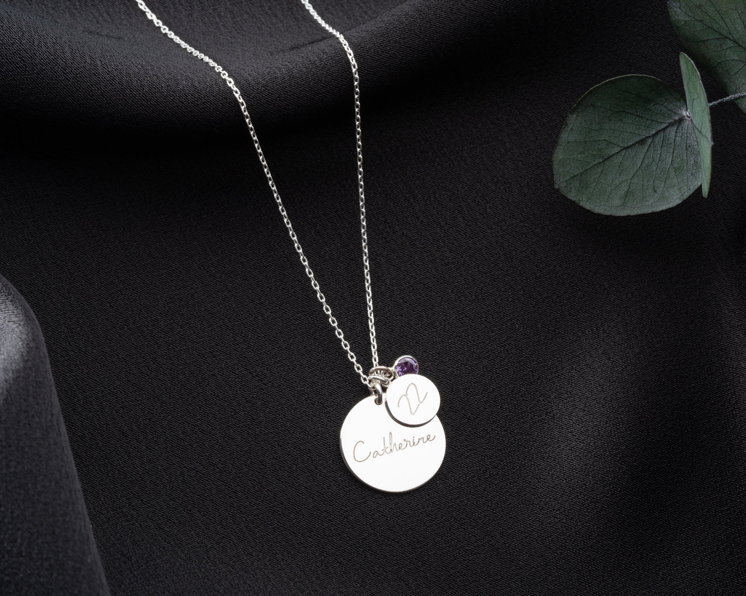 Personalized Disc Date and Name Necklace With Birthstone, Large Disc ...