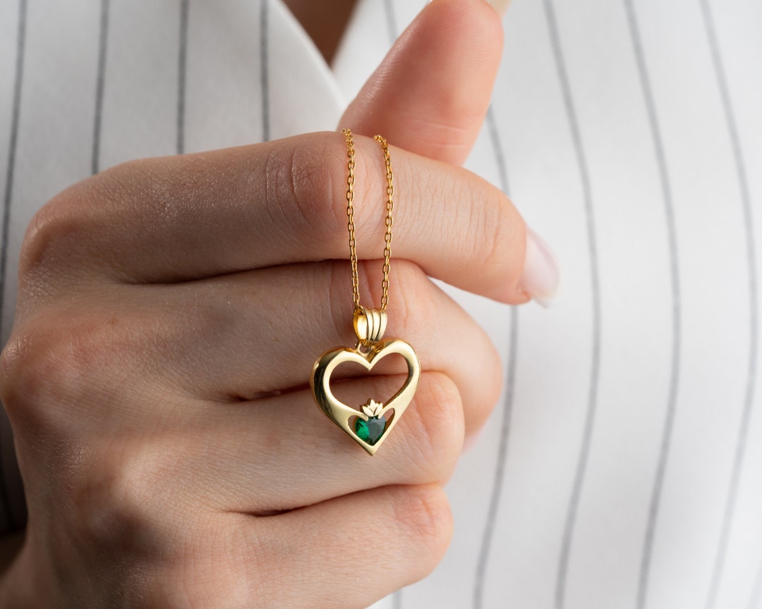 Dainty Birthstone Heart Necklace, Heart Necklace With Birthstone ...