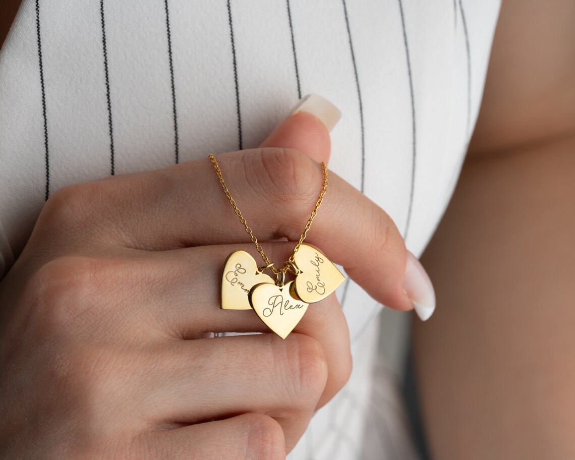 Heart Name Necklace, Multiple Name Heart Necklace, Engraved Name ...