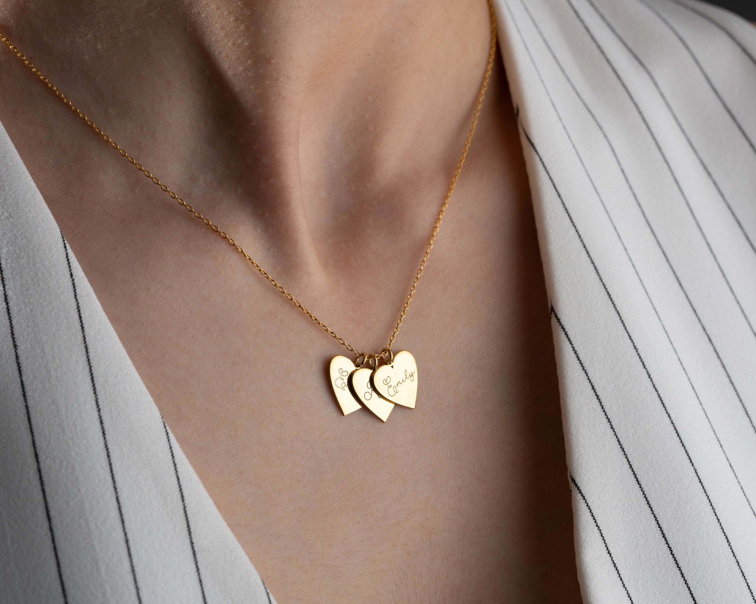 Heart Name Necklace, Multiple Name Heart Necklace, Engraved Name ...