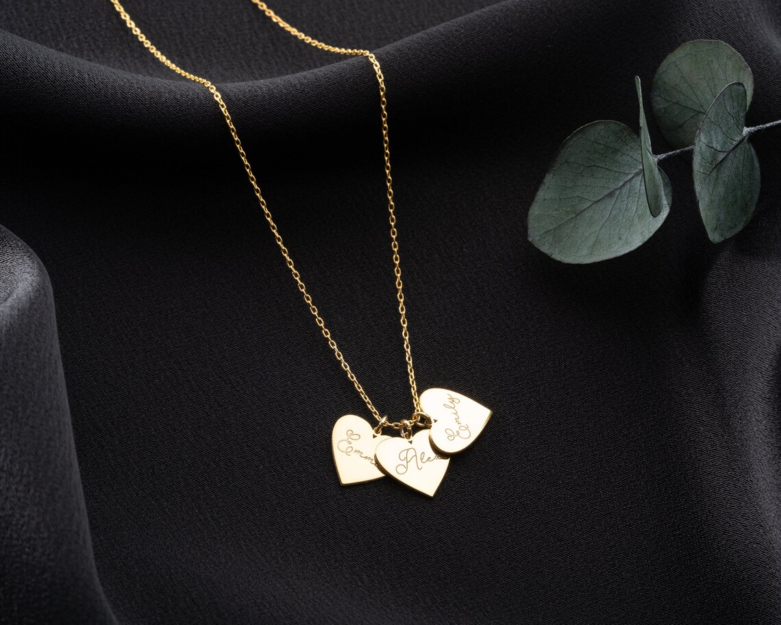 Heart Name Necklace, Multiple Name Heart Necklace, Engraved Name ...