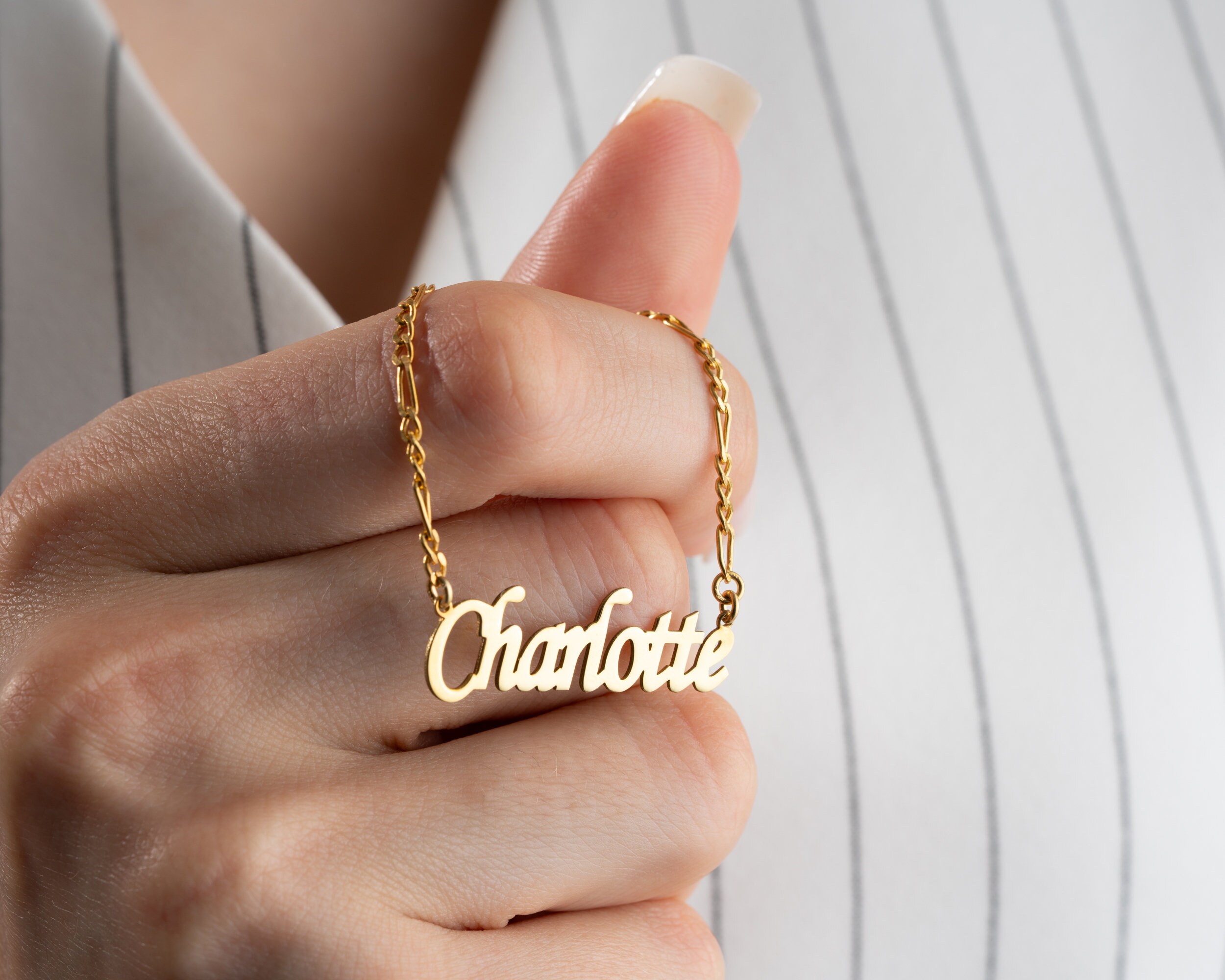 Custom Name Necklace With Figaro Chain, Choker Name Necklace ...