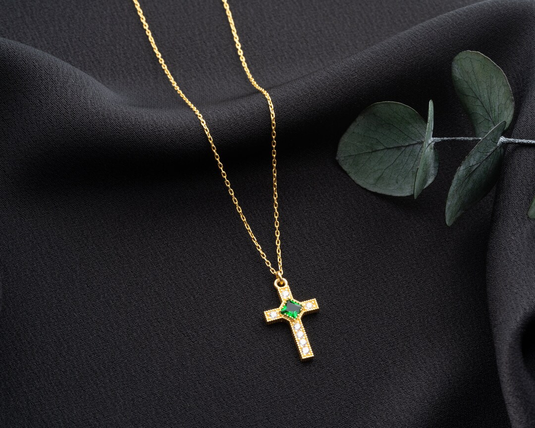 Custom Birthstone Cross Necklace, Birthstone Cross Necklace Surrounded ...