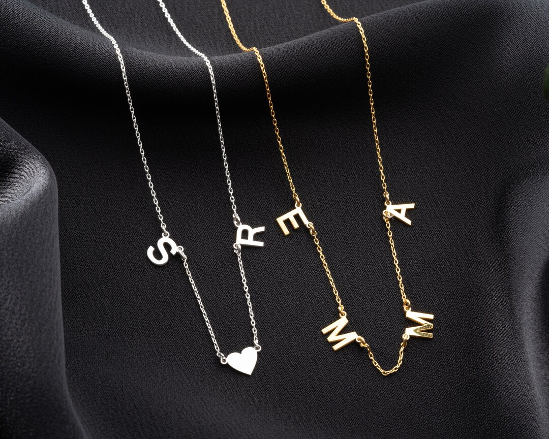 Personalized Heart Letter Necklace, Spaced Letter Necklace, Custom ...
