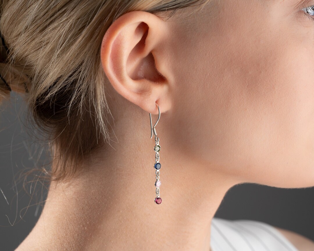 Family Birthstone Dangle Earrings, Multiple Birthstone Earrings for ...