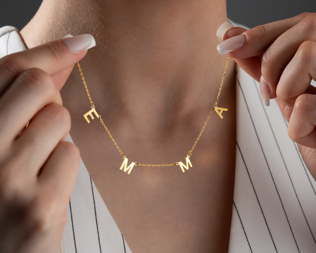 Personalized Heart Letter Necklace, Spaced Letter Necklace, Custom ...