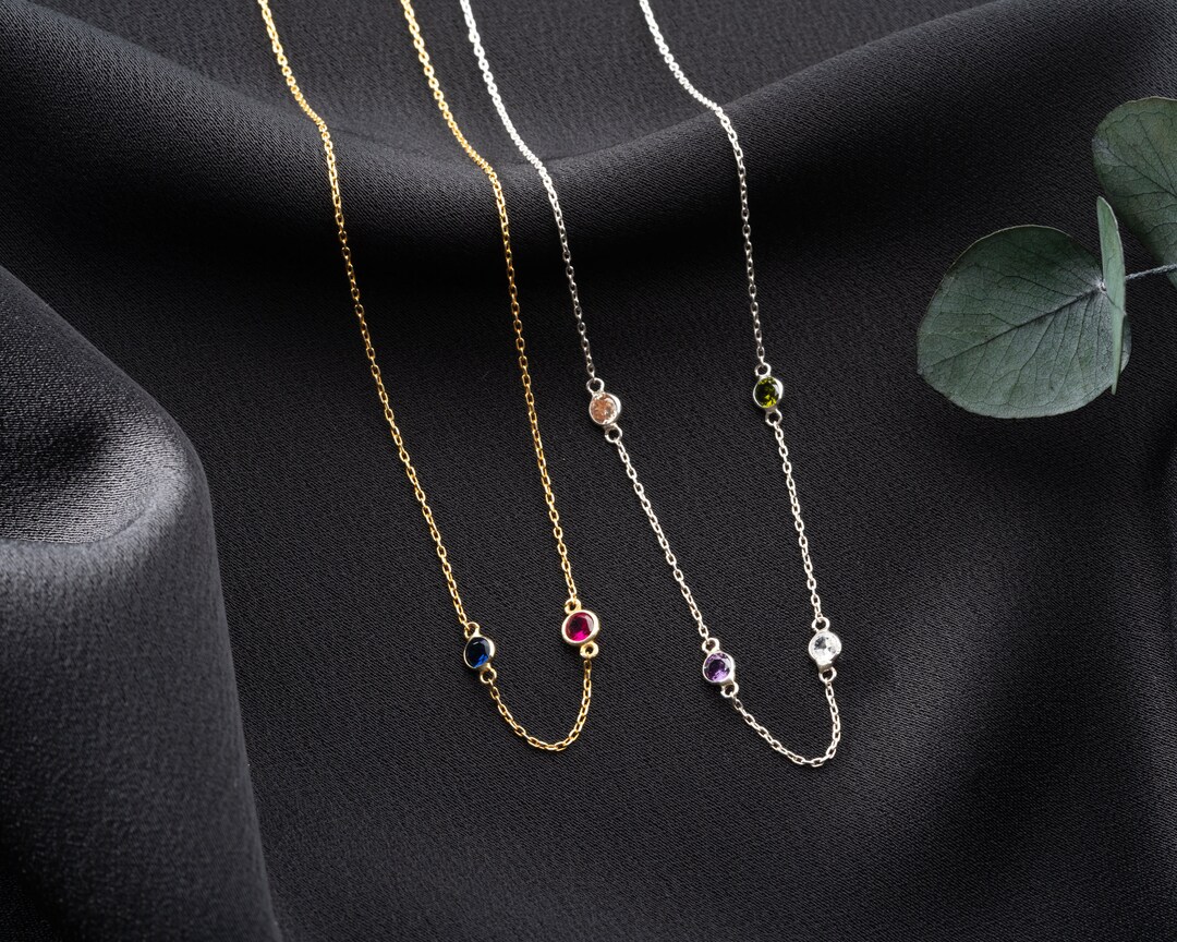 Personalized Multiple Birthstone Necklace, Family Birthstone Necklace ...