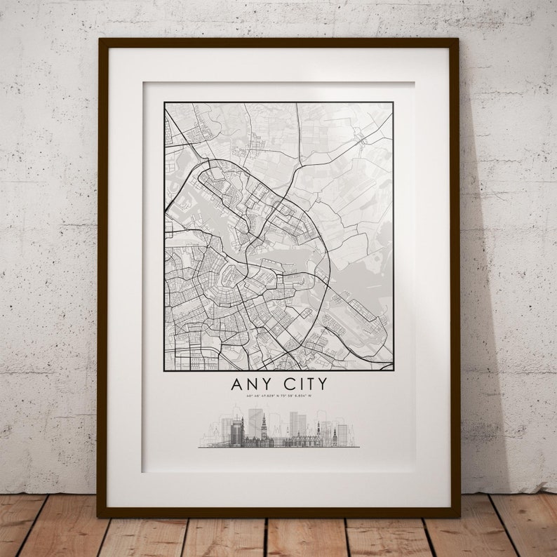 Location Map Custom Print Skyline Serie Any Location - City Map Poster ...