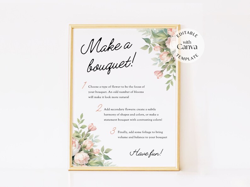 Make a Bouquet, Flower Bar Sign Template Editable With Floral ...