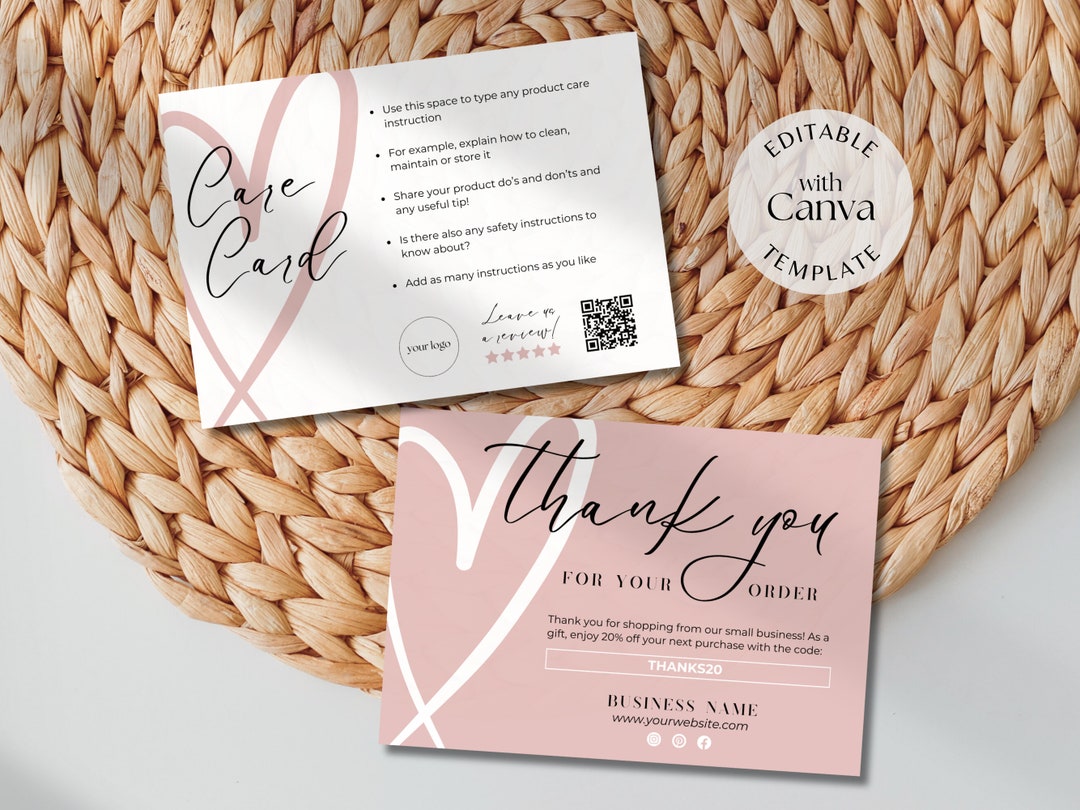 Product Care Card Template, Business Thank You Card With Qr Code, Care ...
