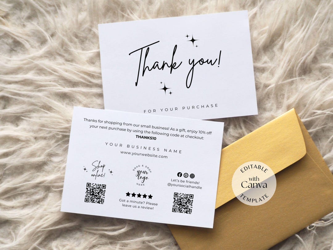 Editable Thank You Card Template for Small Business Order, Customer ...