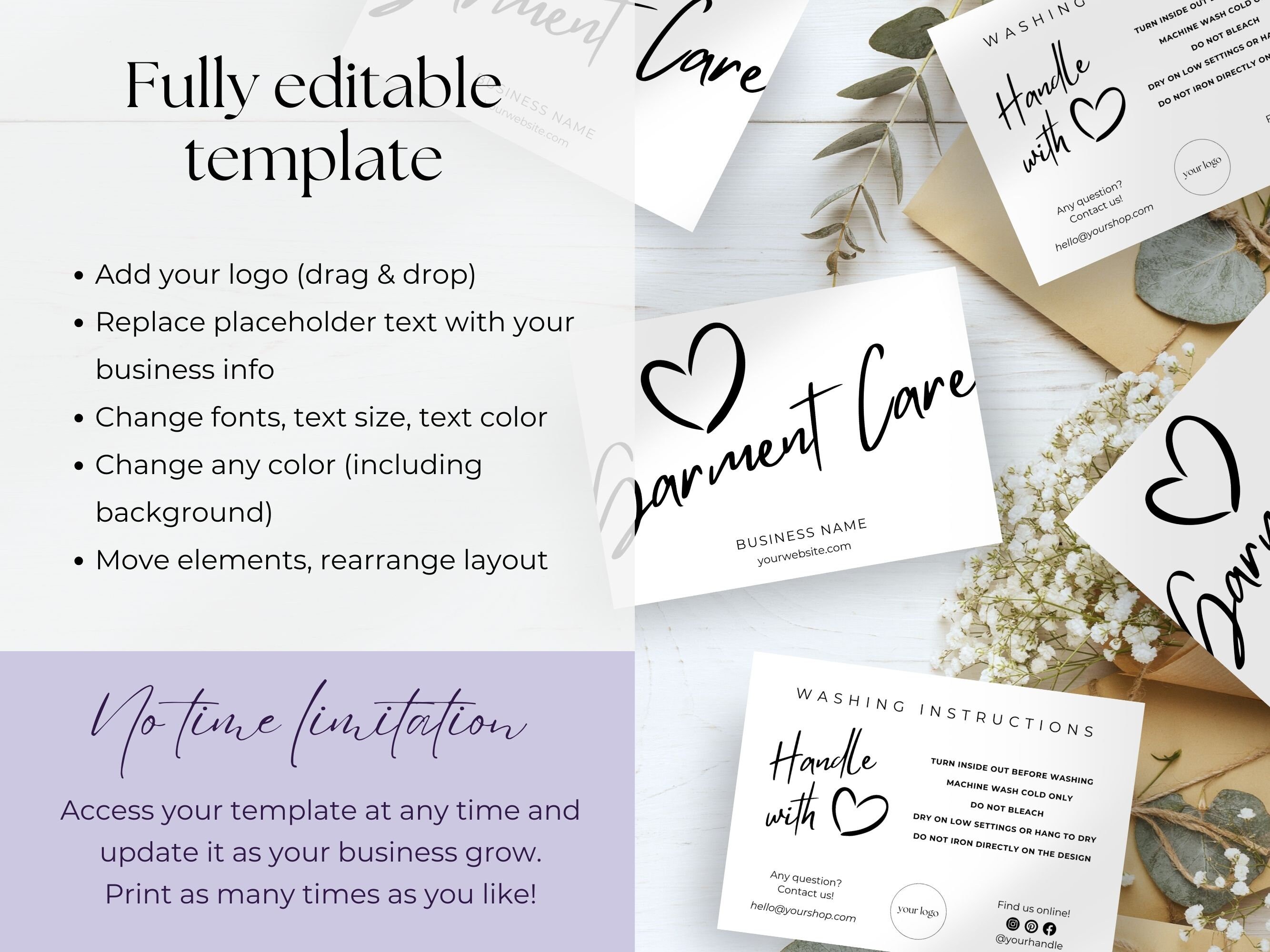 Garment Care Card Template, Business Product Insert With Clothing ...