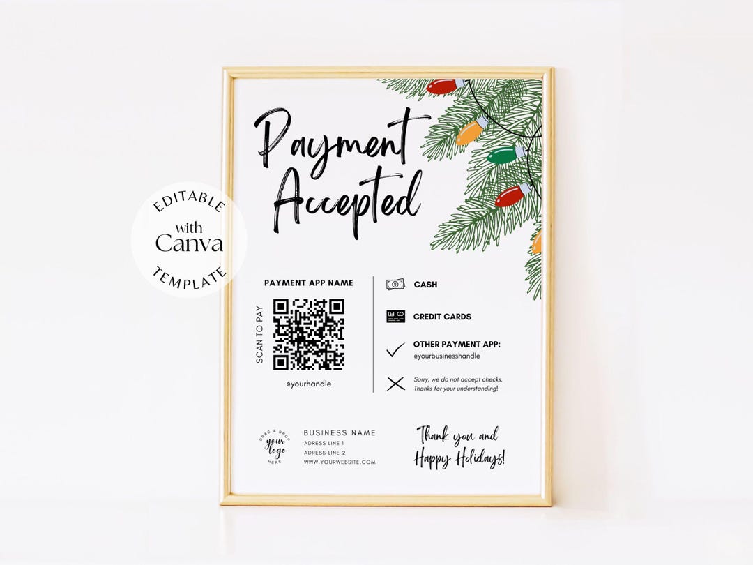 Holiday Scan to Pay Sign, Editable QR Code Template for Christmas ...