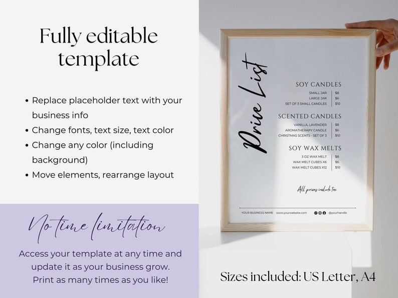 Elegant Pricelist Template for Business, Craft Show Price List, Modern ...