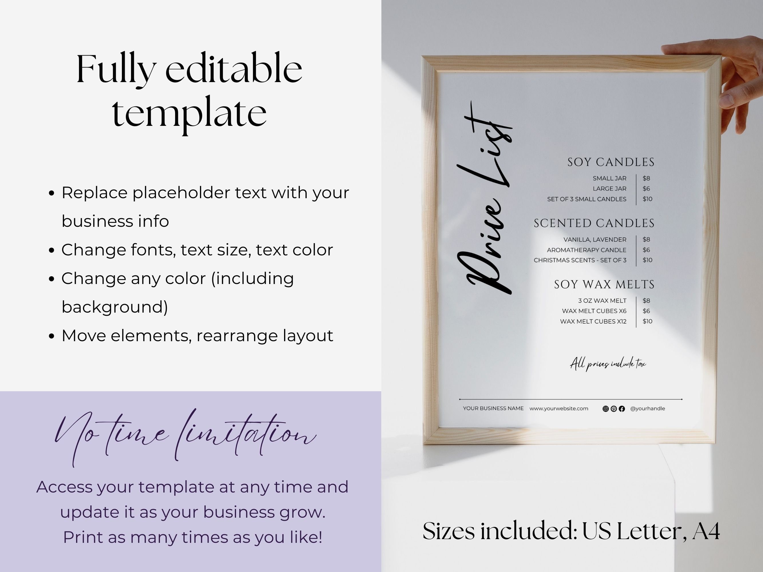Elegant Pricelist Template for Business, Craft Show Price List, Modern ...