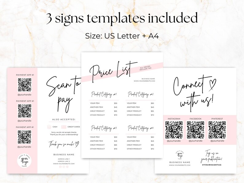 Set of Editable Signage for Small Business, Scan to Pay, Social Media ...