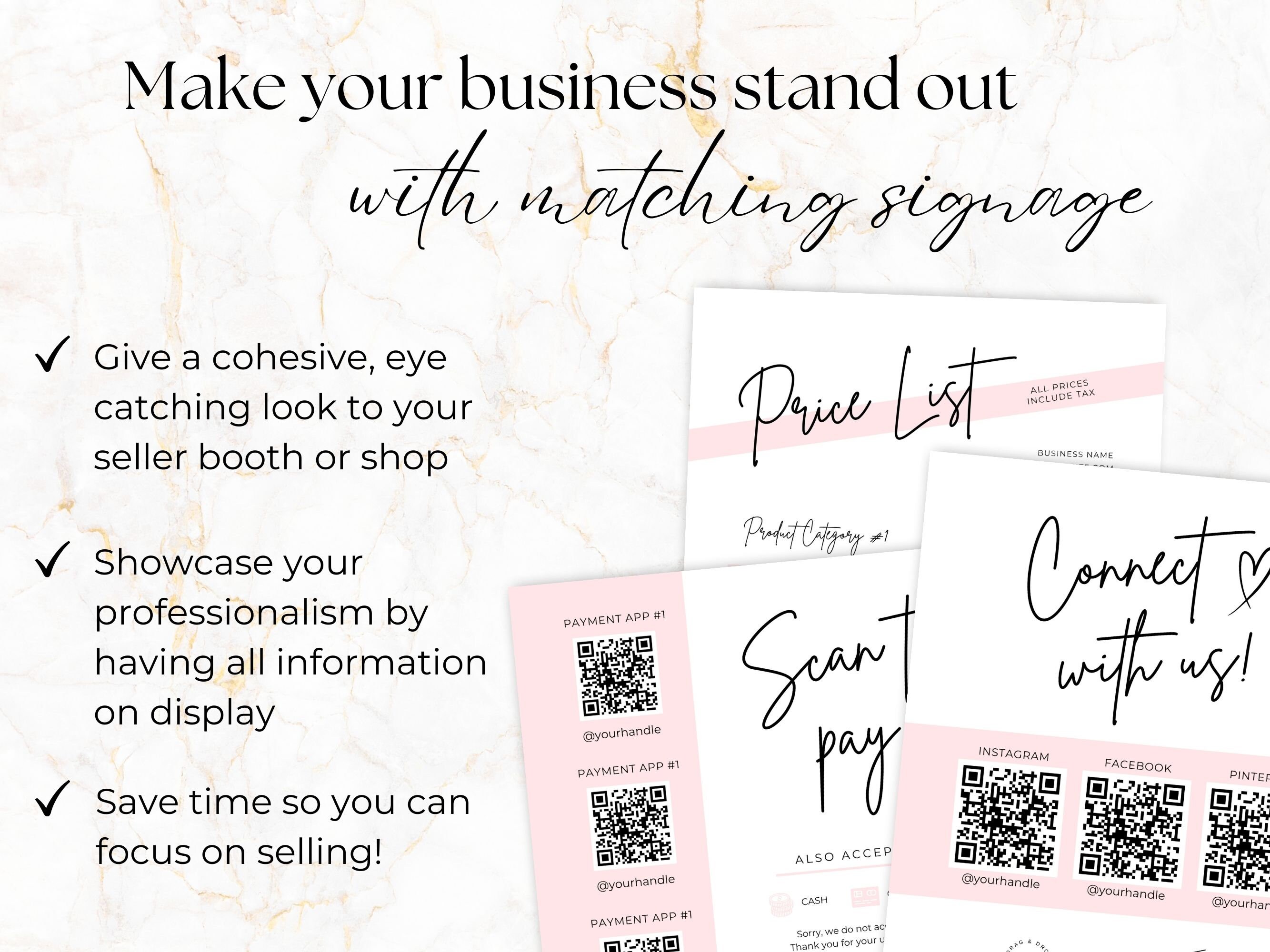 Set of Editable Signage for Small Business, Scan to Pay, Social Media ...