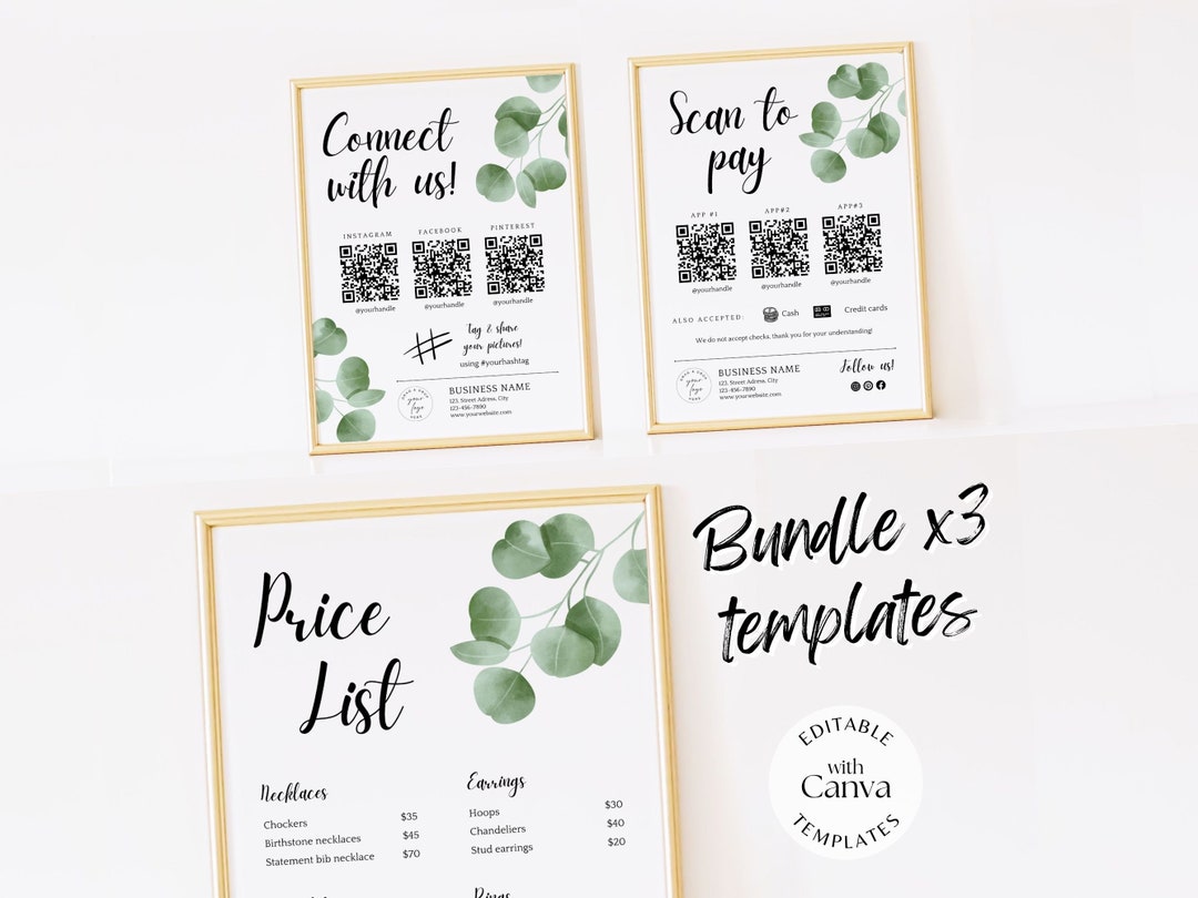 Editable Scan to Pay With Qr Code, Price List, Social Media Signs for ...