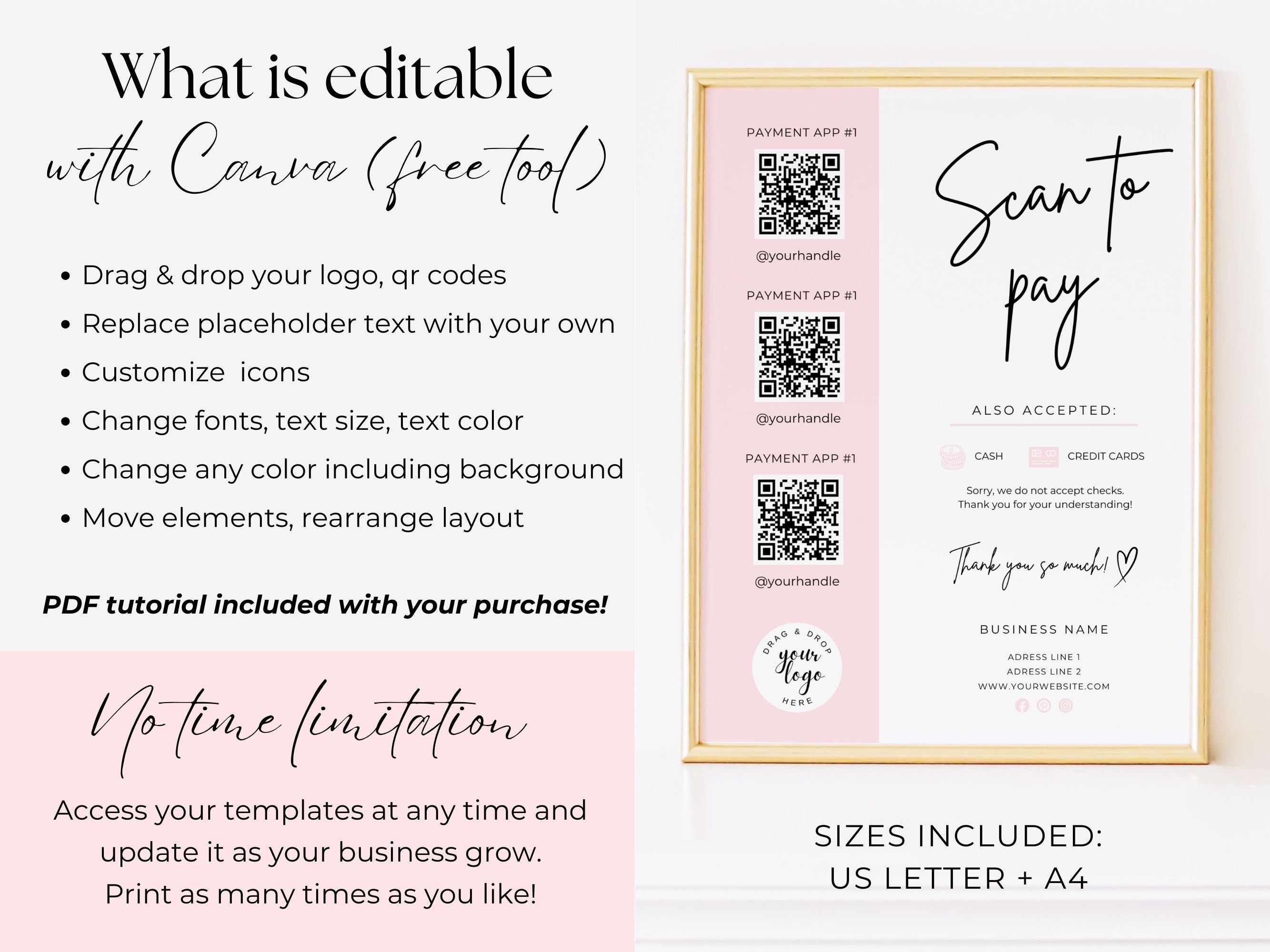 Set of Editable Signage for Small Business, Scan to Pay, Social Media ...