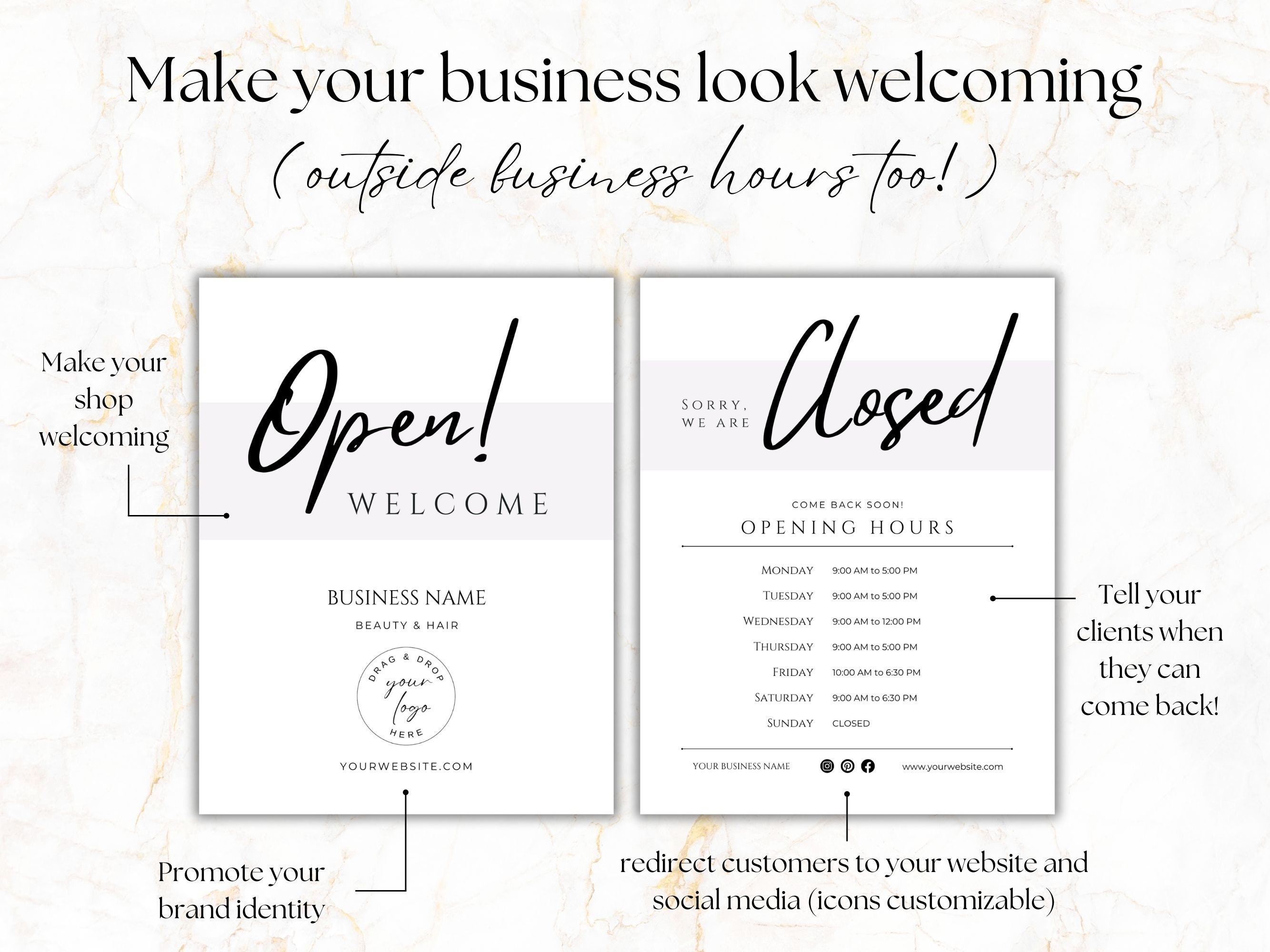Printable Open & Closed Business Signs Bundle With Logo, Opening Hours ...