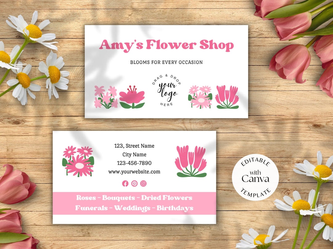 Editable Business Card Template for Flower Shop, Retro 70s Groovy ...