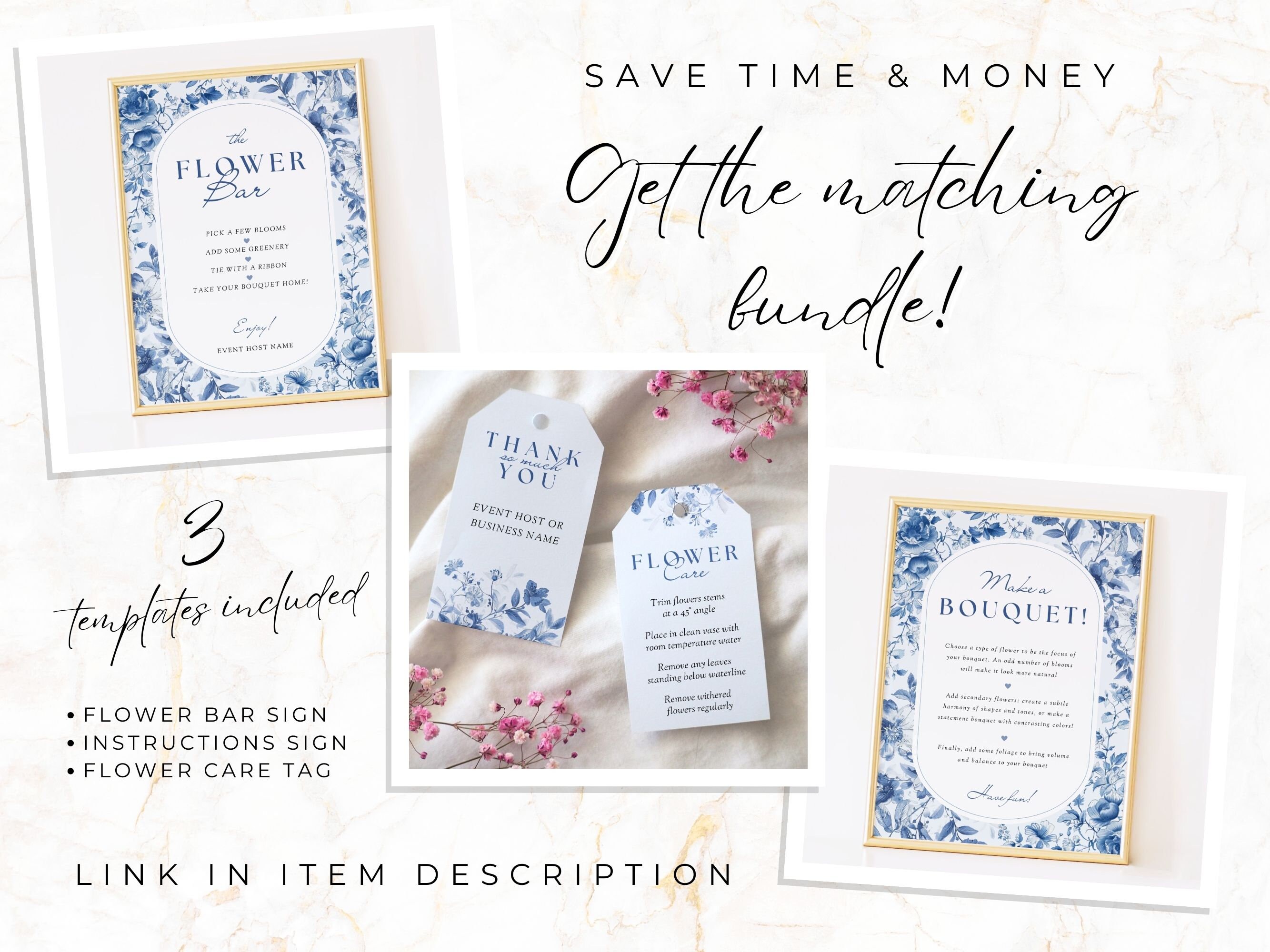 Flower Bar Blue Sign Template for Baby Shower, Wedding, Dusty Blue ...