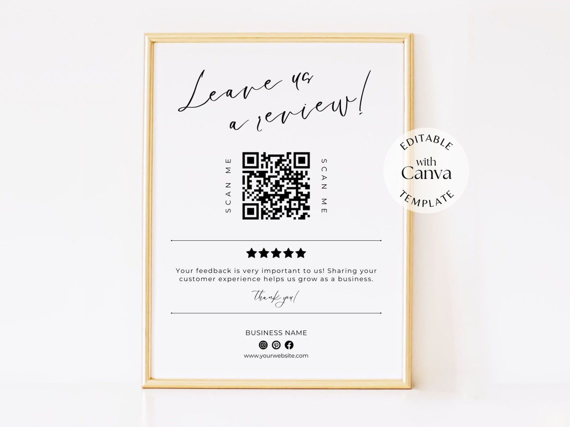Review Request Business Sign & Qr Code, Template to Edit in Canva ...
