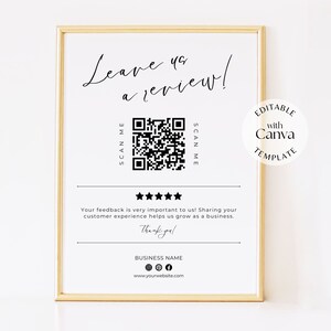 Review Request Business Sign & Qr Code, Template to Edit in Canva ...