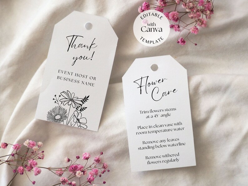 Flower Care Tag Template for Flower Bar Guest Favor Tag or Florist ...