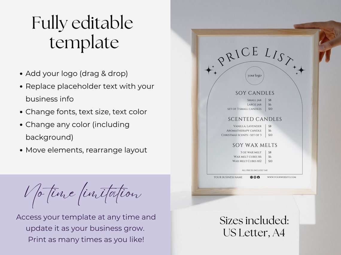 Business Price List Template, Pricelist Sign for Market Vendor, Craft ...