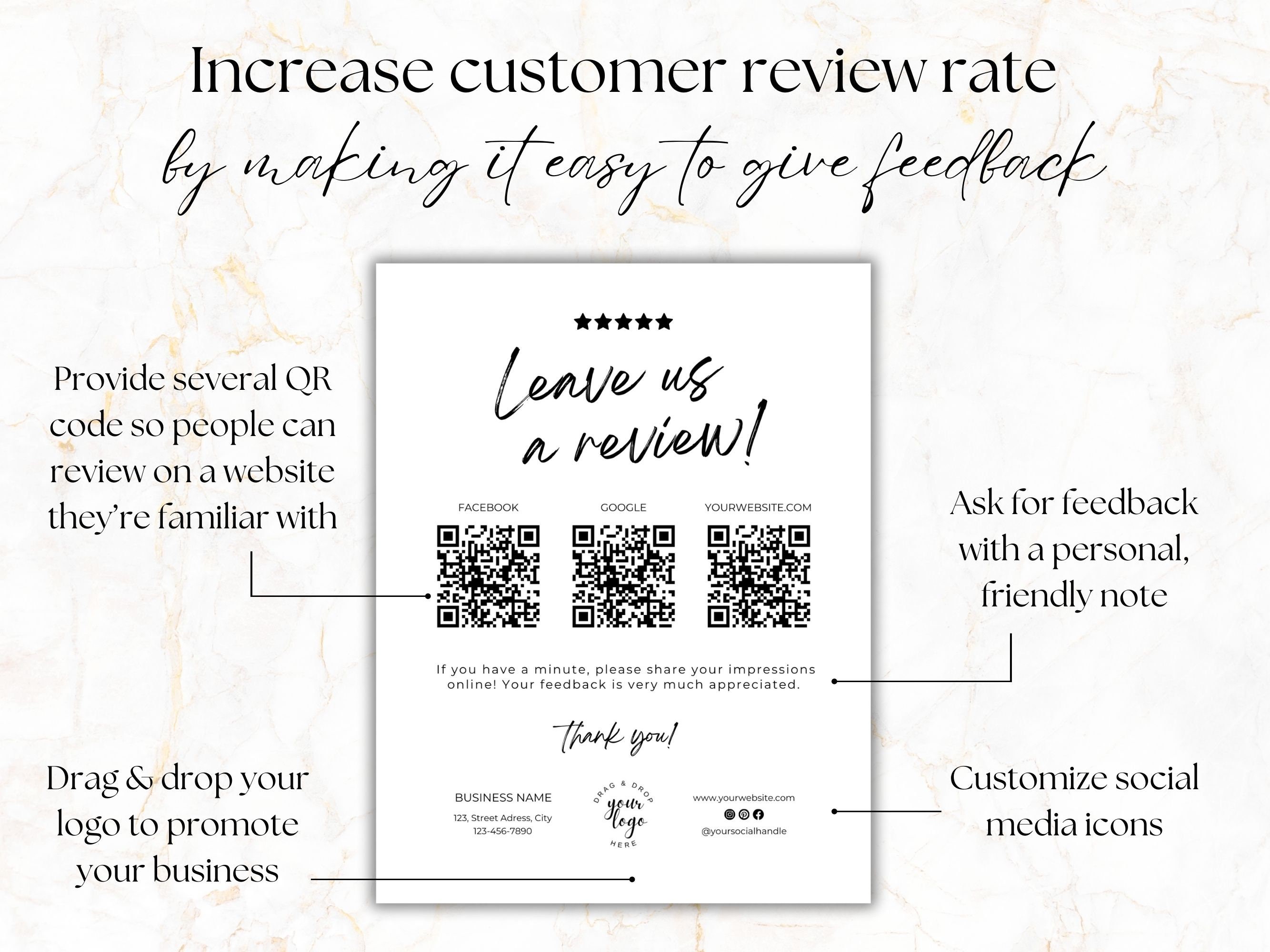 Please Leave a Review Business Sign Template With 3 Qr Code Editable in ...