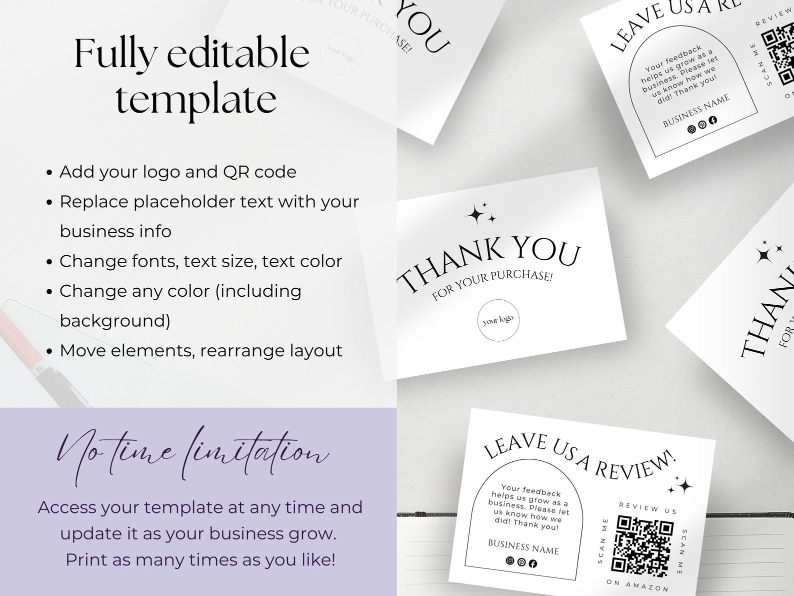 Leave a Review Card Template With Qr Code, Printable Retro Thank You ...