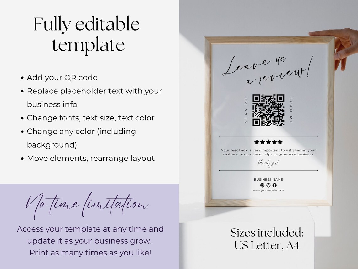 Review Request Business Sign & Qr Code, Template to Edit in Canva ...