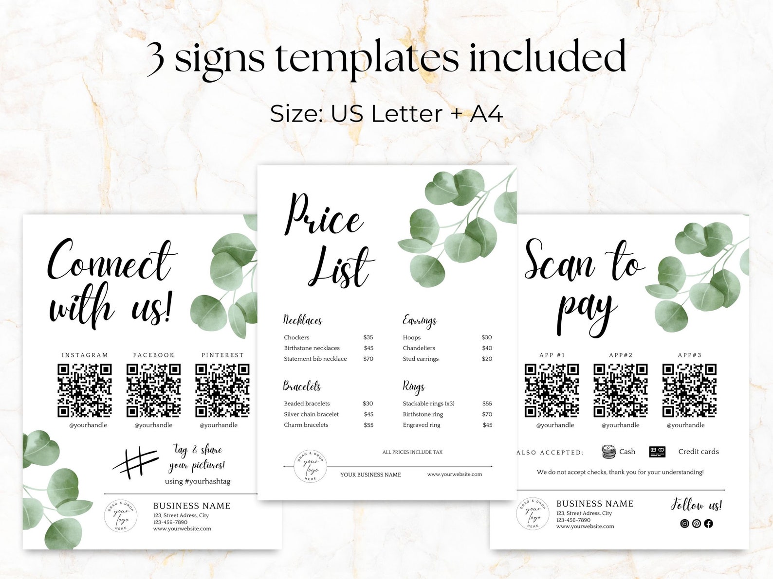 Editable Scan to Pay With Qr Code, Price List, Social Media Signs for ...