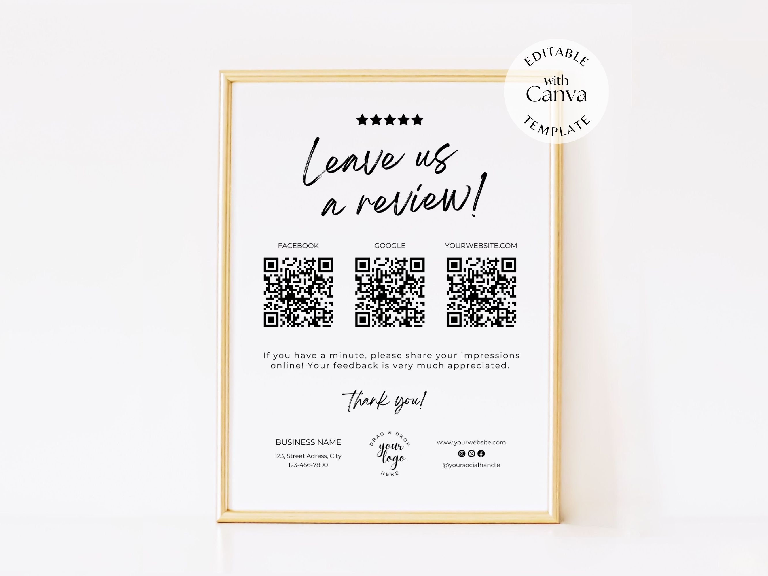 Please Leave a Review Business Sign Template With 3 Qr Code Editable in ...