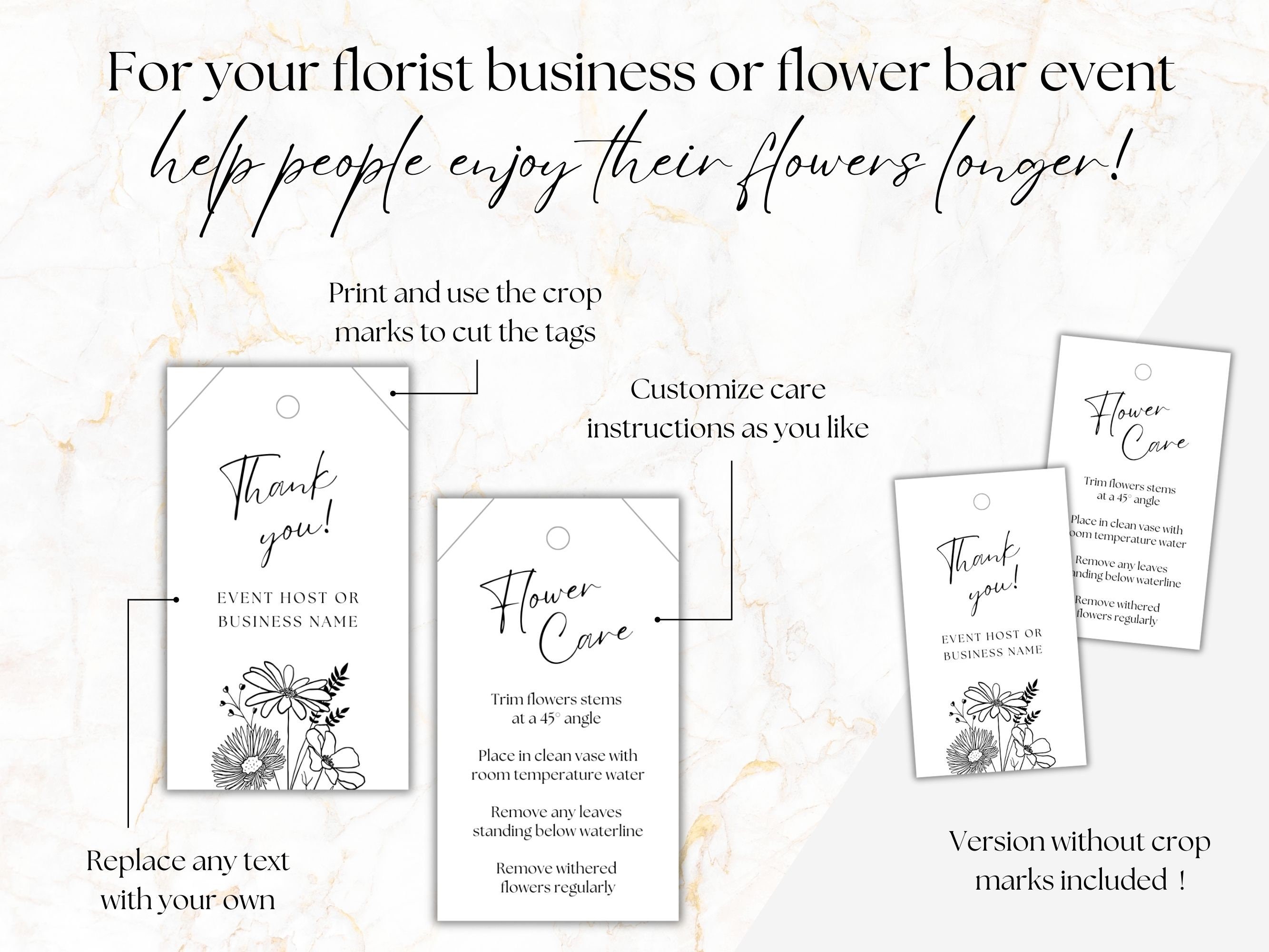 Flower Care Tag Template for Flower Bar Guest Favor Tag or Florist ...
