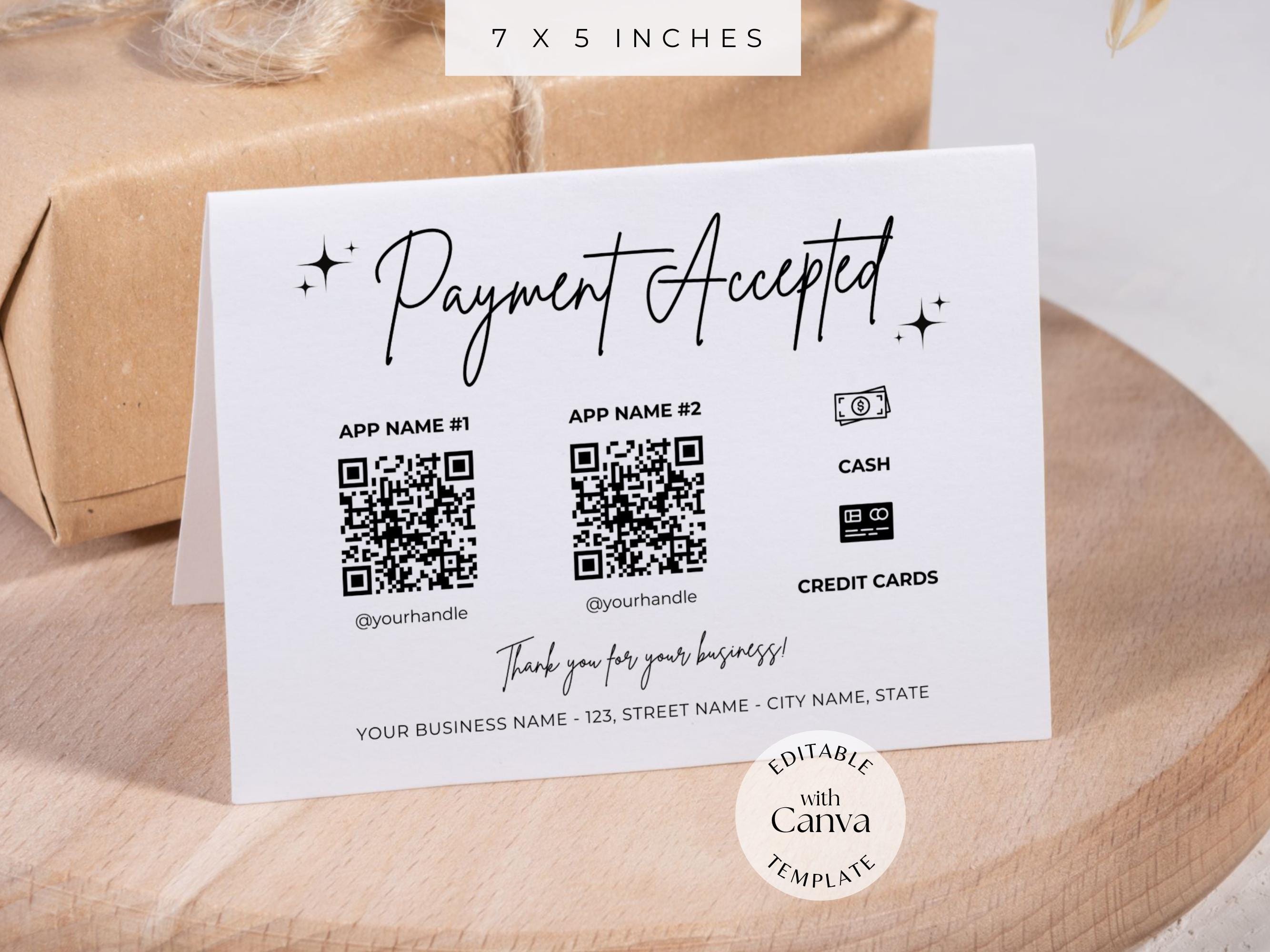 Payment Method Sign Template, Editable Accepting Payment Sign, Scan to ...