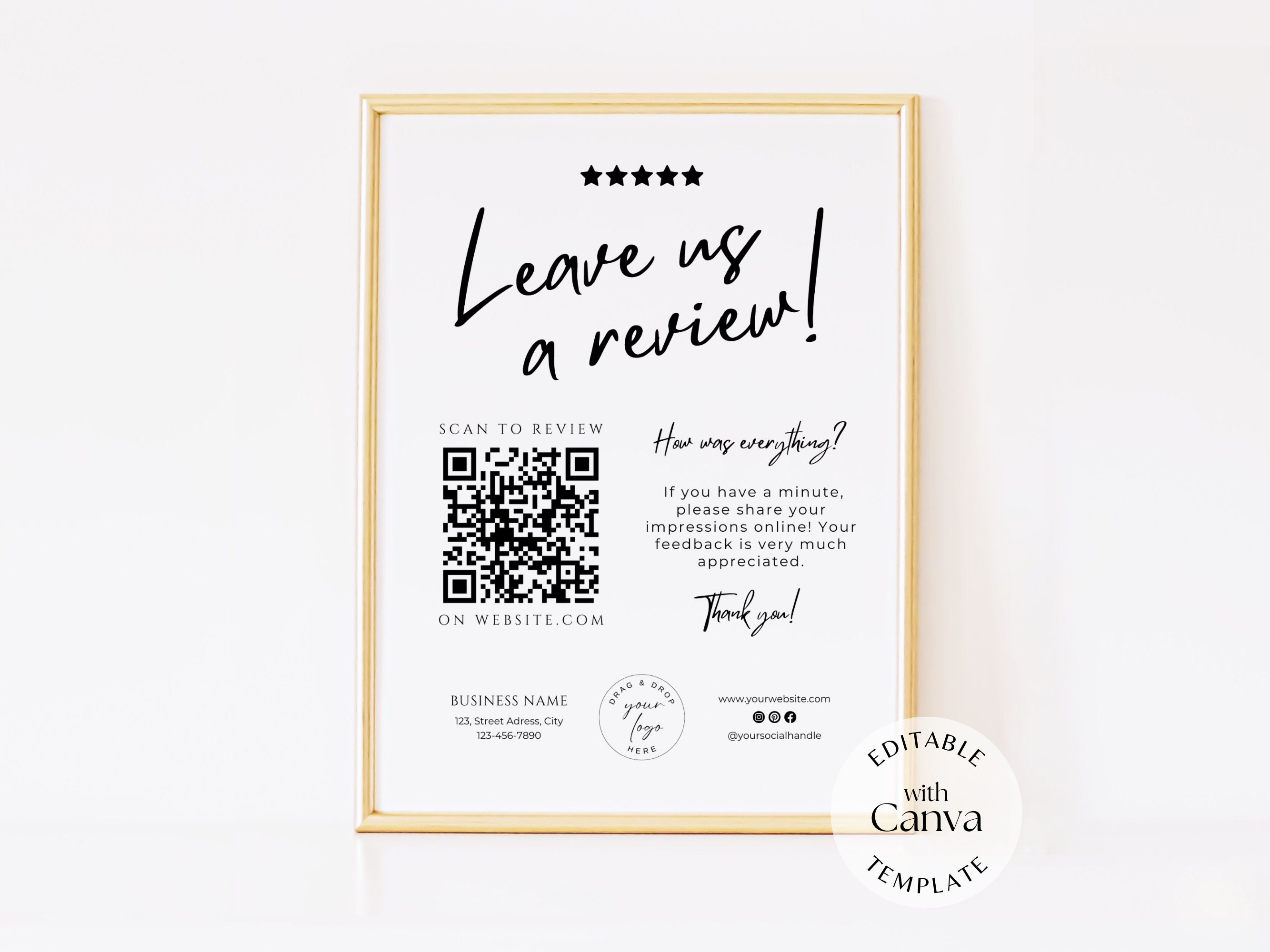 Leave a Review Sign Template With Qr Code for Small Business Product ...